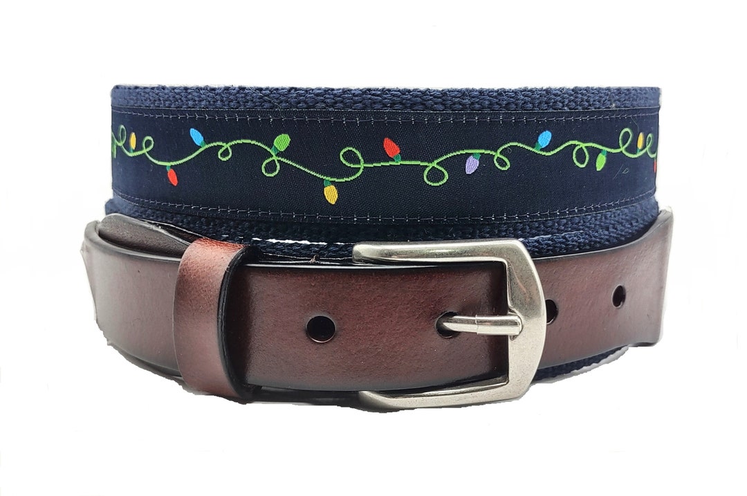 Christmas Lights Belt/jacquard Ribbon Webbing Belt/top Grain Leather - Etsy