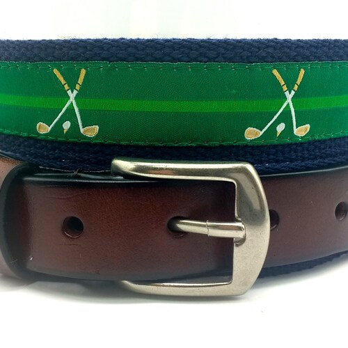 Golf Clubs Green Ribbon Men's Cotton Web Leather Belt - Etsy