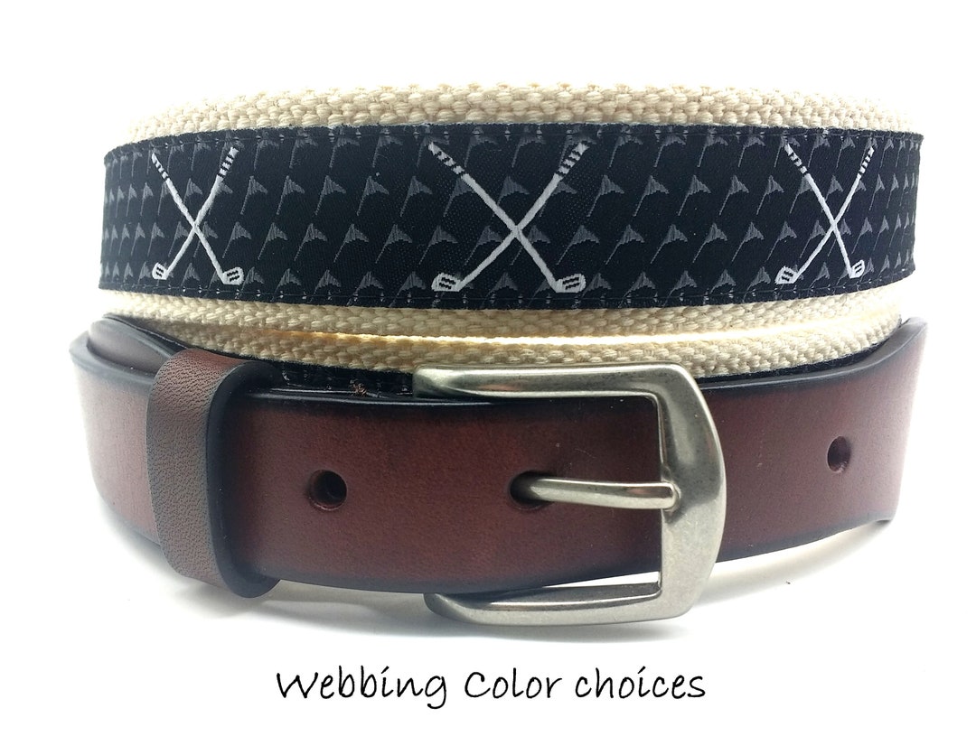 Men's Tapered Leather Golf Ribbon Belt/jacquard Golf Webbing Belt/top ...