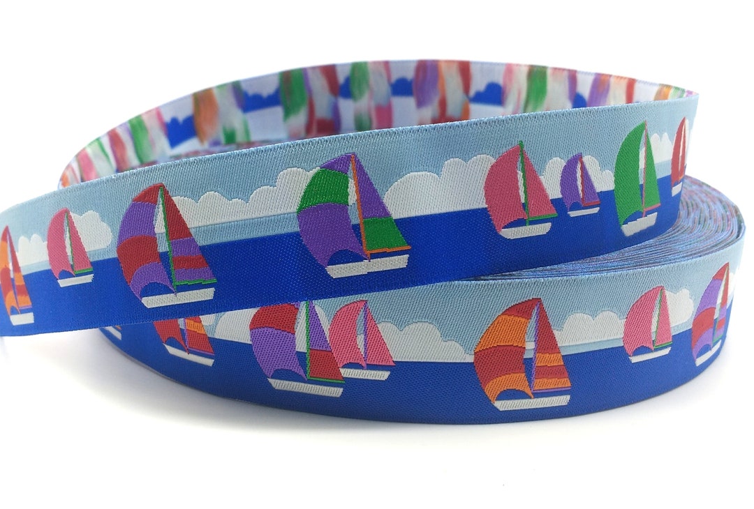 Sail Boat Jacquard Ribbon/1-1/8 Inches Wide/nautical Jacquard Ribbon - Etsy