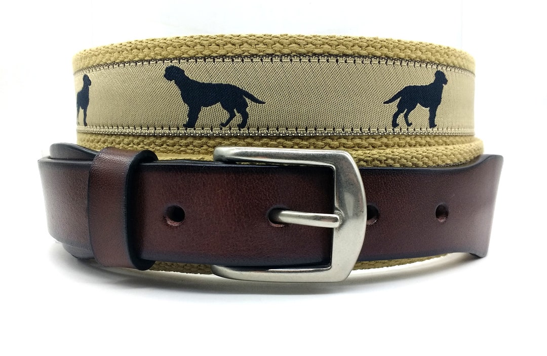 Dog Silhouette Ribbon Belt/preppy Dog Ribbon Belt/top Grain Leather Tab ...