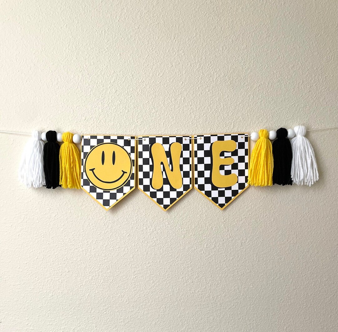 One Happy Dude High Chair Banner Smiley Face One High Chair Banner ...