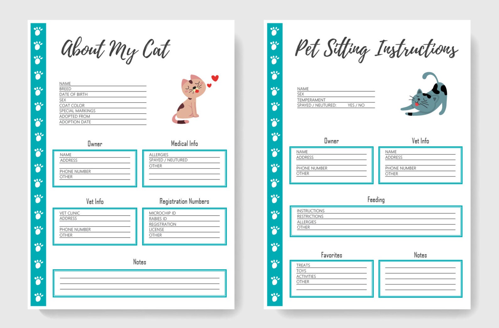 Cat Care Planner [27 Pages] - PDF Printable - Cat Care Sheets, Cat ...