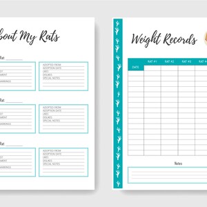 Rat Care Planner - PDF Printable - Rat Care Sheets, Rat Medical Records ...