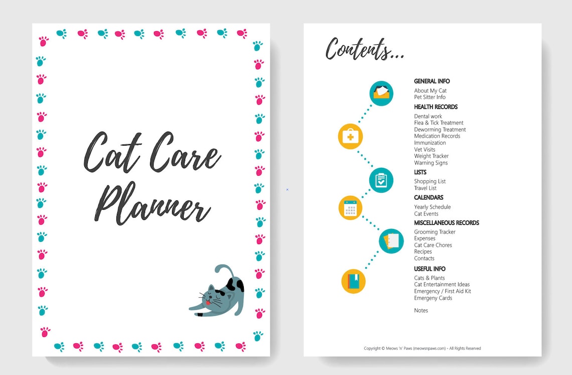 Cat Care Planner [27 Pages] - PDF Printable - Cat Care Sheets, Cat ...