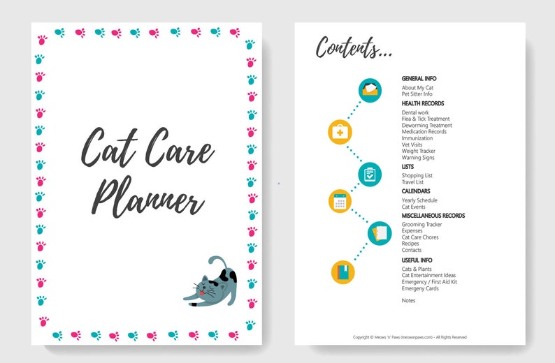 Cat Care Planner [27 Pages] - PDF Printable - Cat Care Sheets, Cat ...