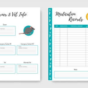 Rat Care Planner - PDF Printable - Rat Care Sheets, Rat Medical Records ...
