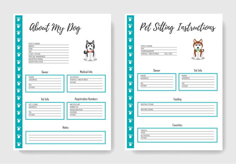 Dog Care Planner [29 Pages] - PDF Printable - Dog Care Sheets, Dog ...