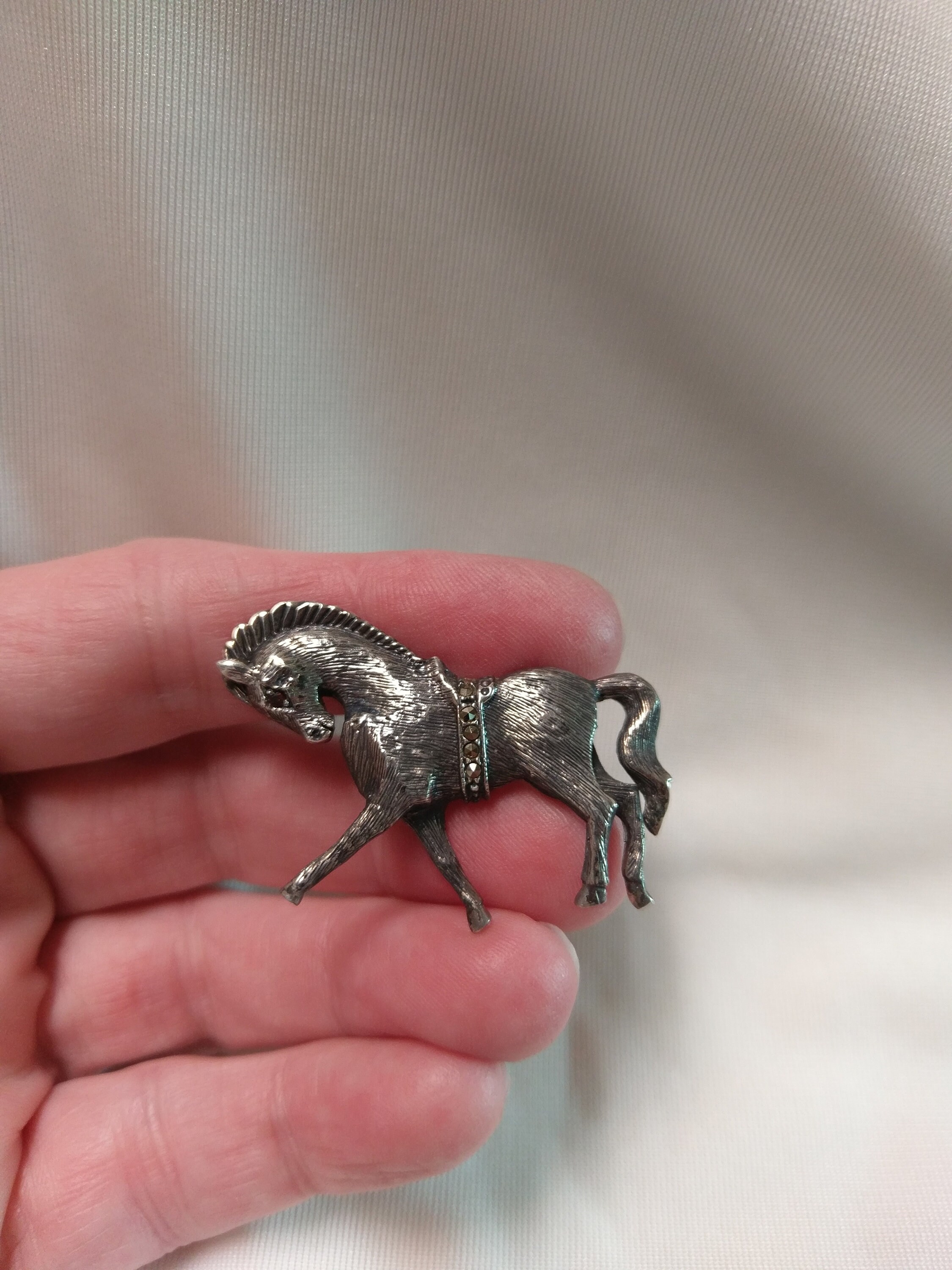 Vintage Sterling Silver Prancing Horse or Pony Brooch With Garnet Eye ...