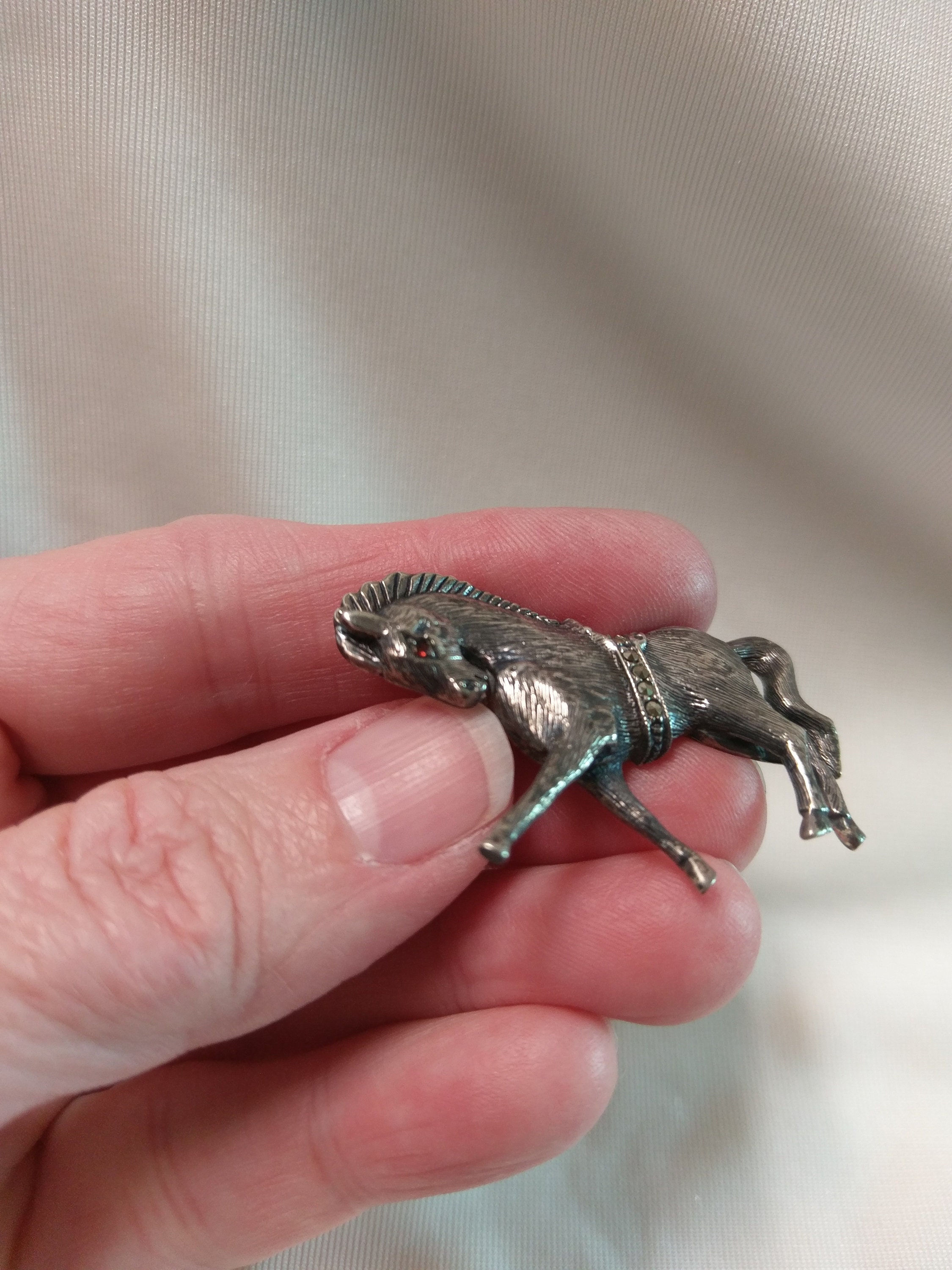 Vintage Sterling Silver Prancing Horse or Pony Brooch With Garnet Eye ...