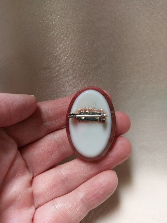 Vintage Clear Oval Lucite Brooch with Embedded Roses … - Gem