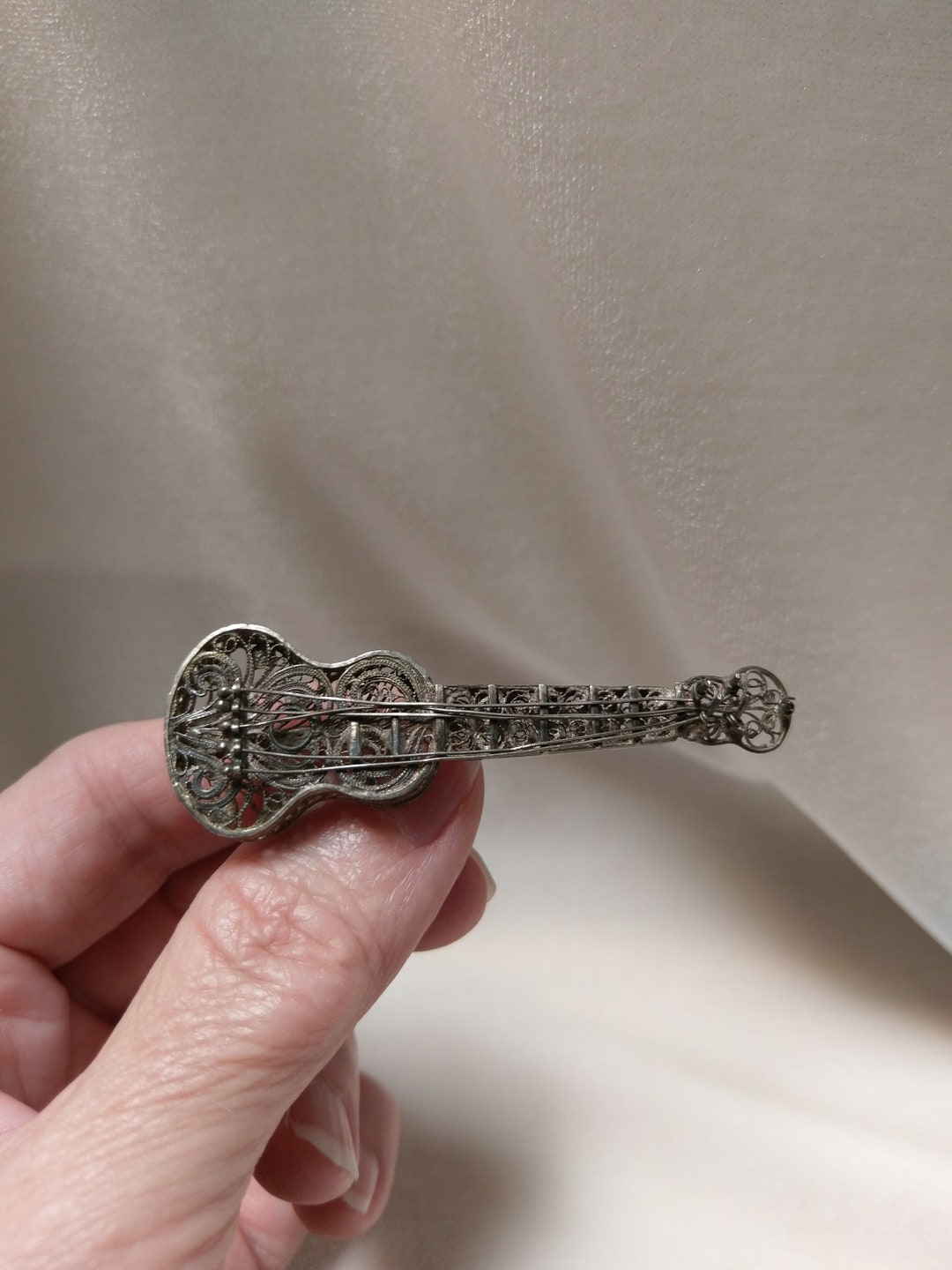 Antique 19th Century Sterling Silver Filigree Three Dimensional Guitar ...