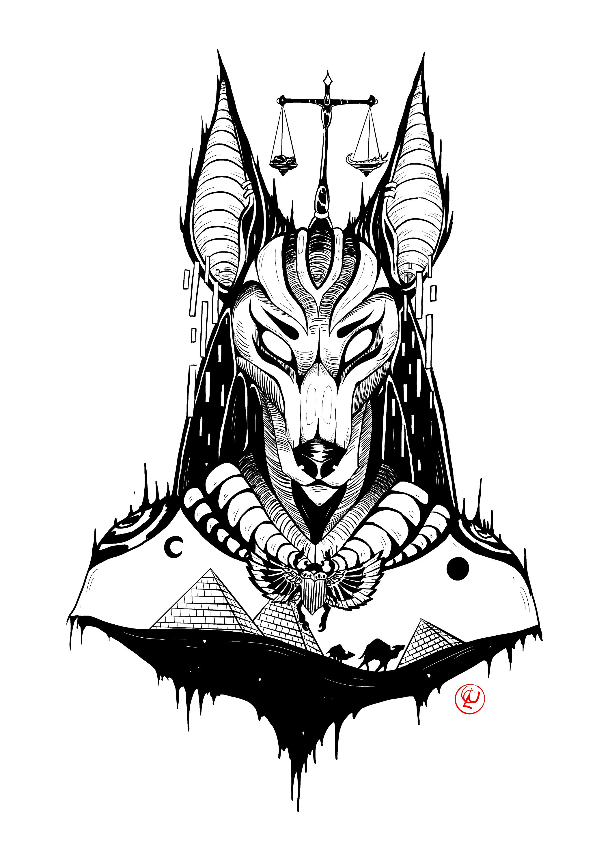 Anubis God, Egyptian Mythology, Pyramid, Line Art, Sketchy, Dessert ...