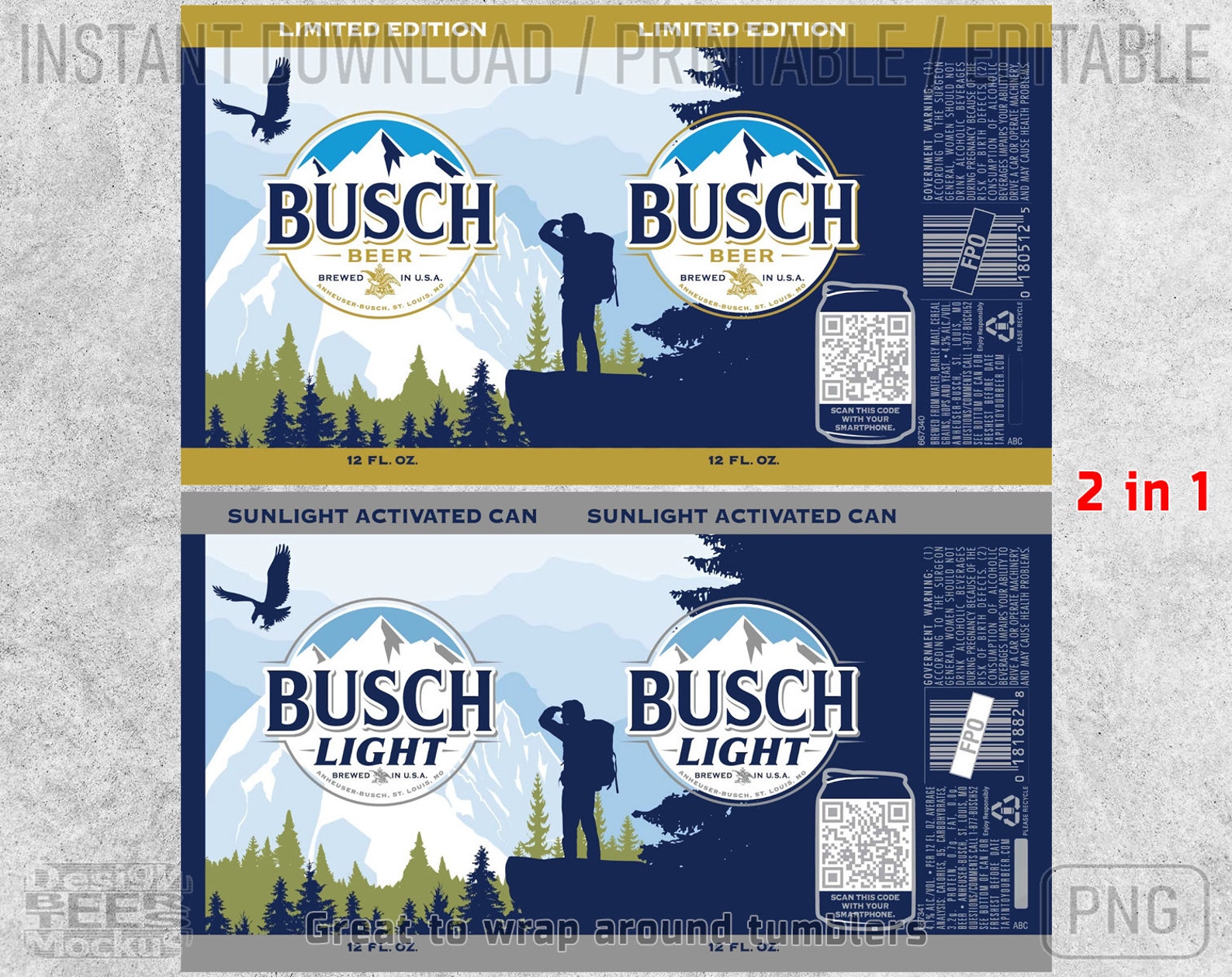 2 in 1 Unofficial Busch Light Beer Logo Can Wrap Great to wrap | Etsy