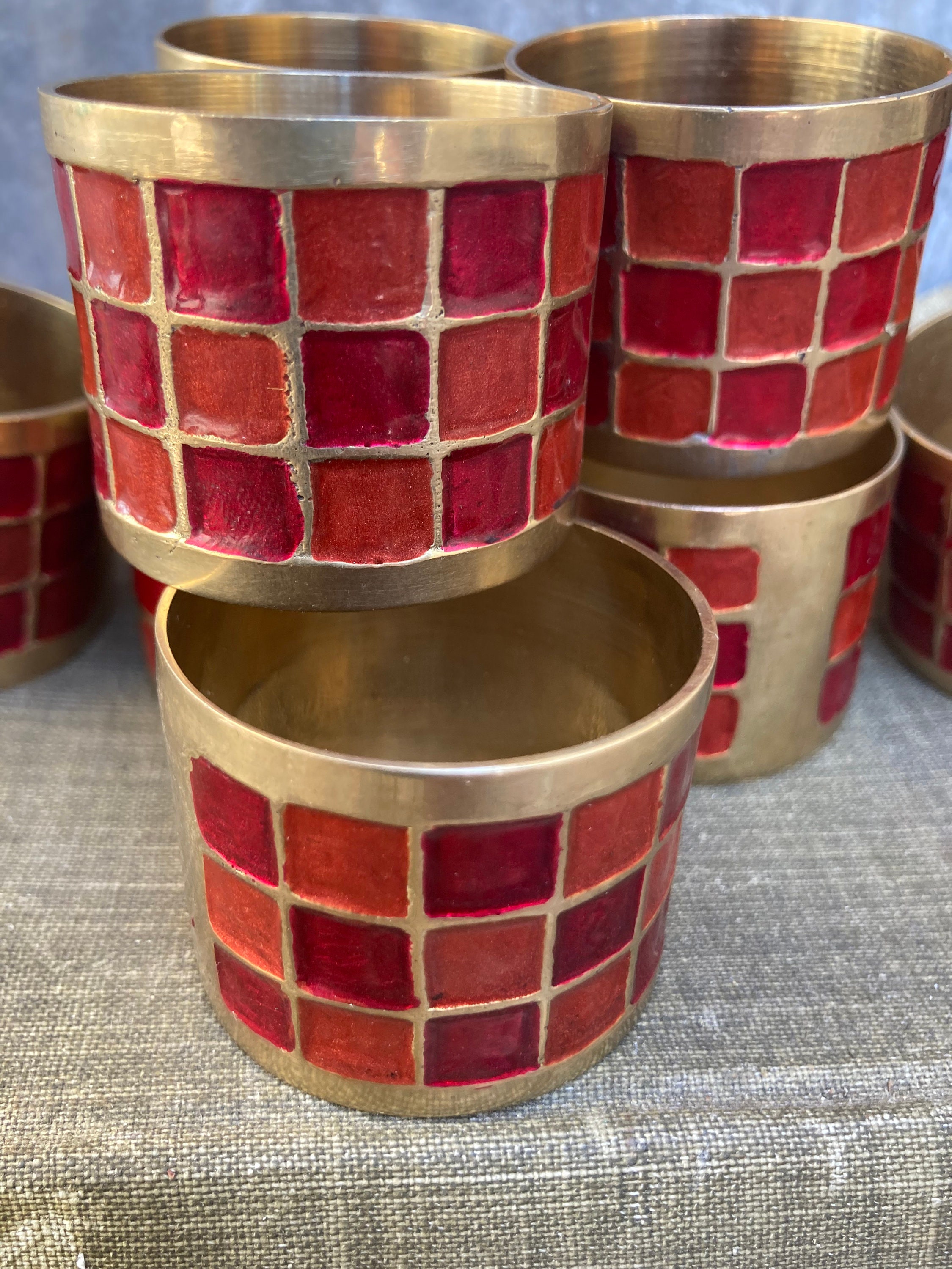 10 Red Enamel Metal Napkin Rings - Etsy