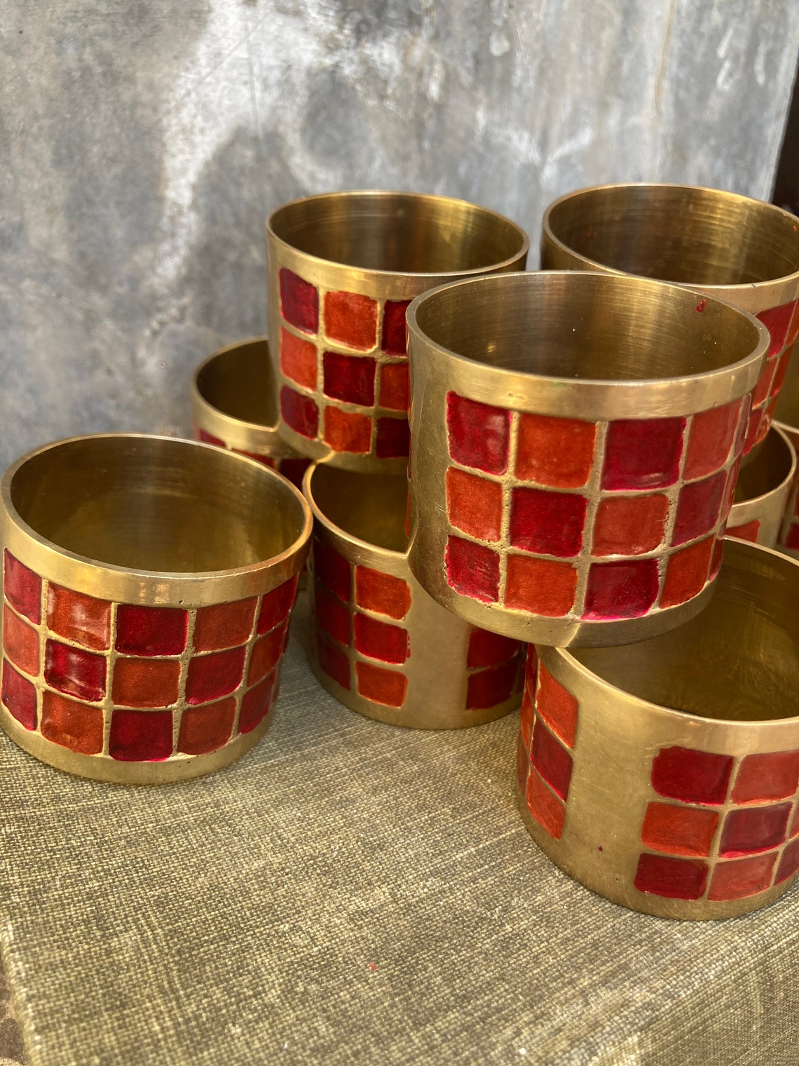 10 Red Enamel Metal Napkin Rings - Etsy