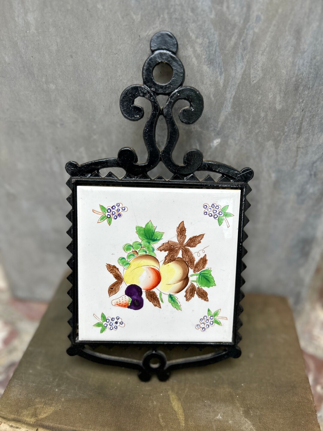 Hand Painted Fruit Trivet Ceramic and Iron Trivet - Etsy