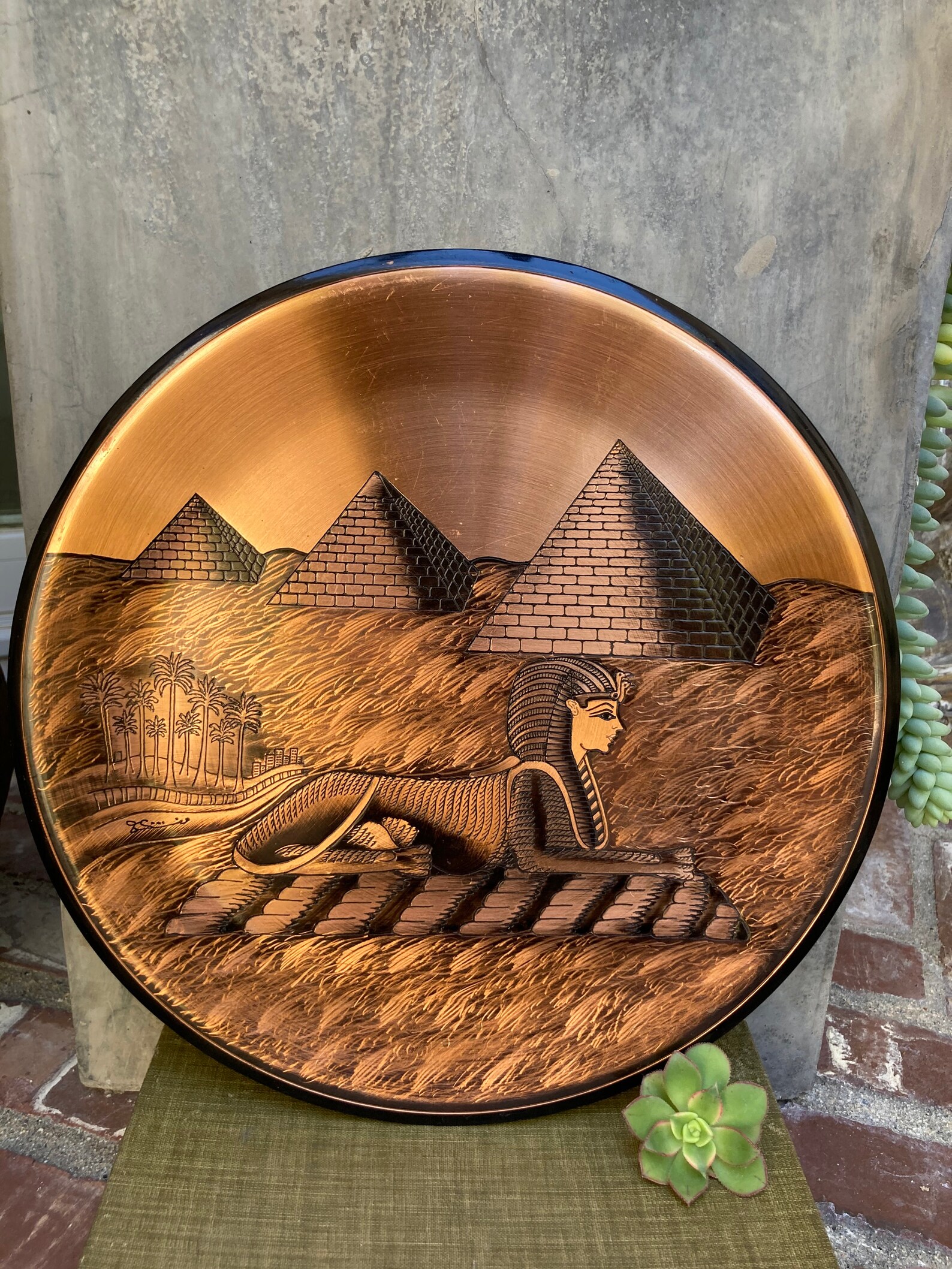 Egyptian Wall Plate: Copper Sphinx & Pyramids Decor (11.5” Round) - Etsy