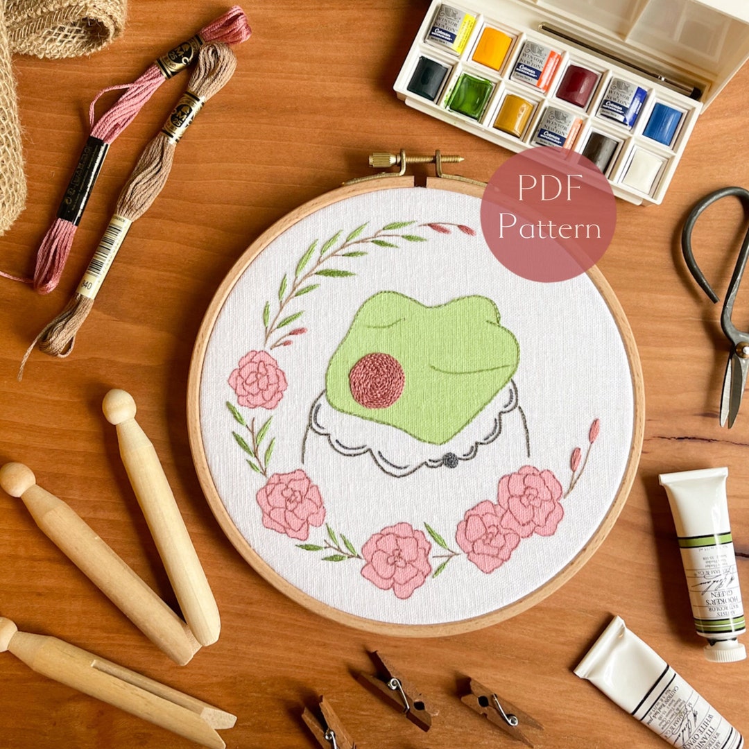 Cottagecore Frog Embroidery Pattern With Detailed Instructions and ...