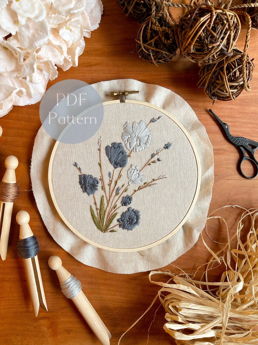 Floral Hand Embroidery Pattern for Beginners, Botanical Embroidery ...