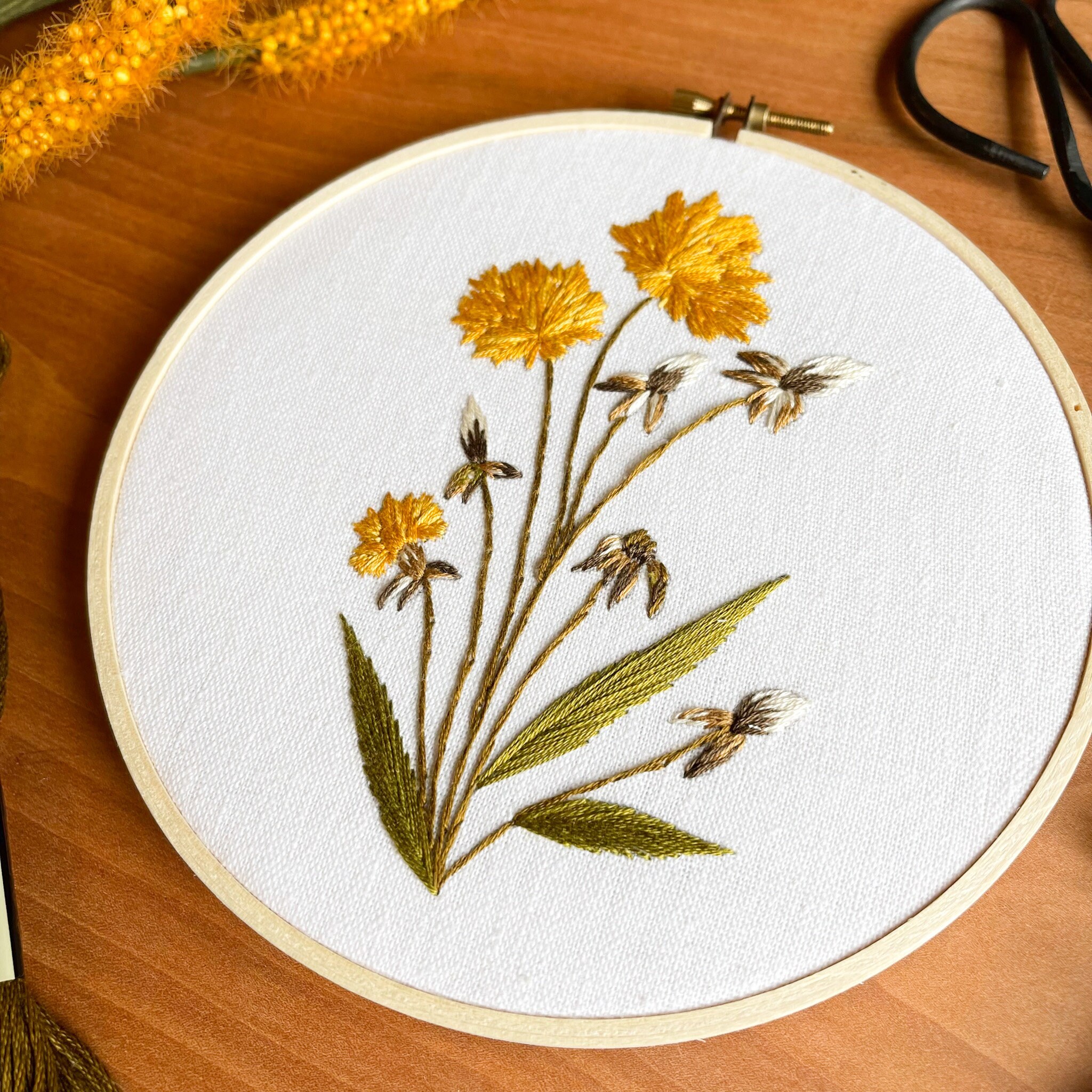 Dandelion Flower Embroidery Pattern, DIY Easy Embroidery Pattern With ...