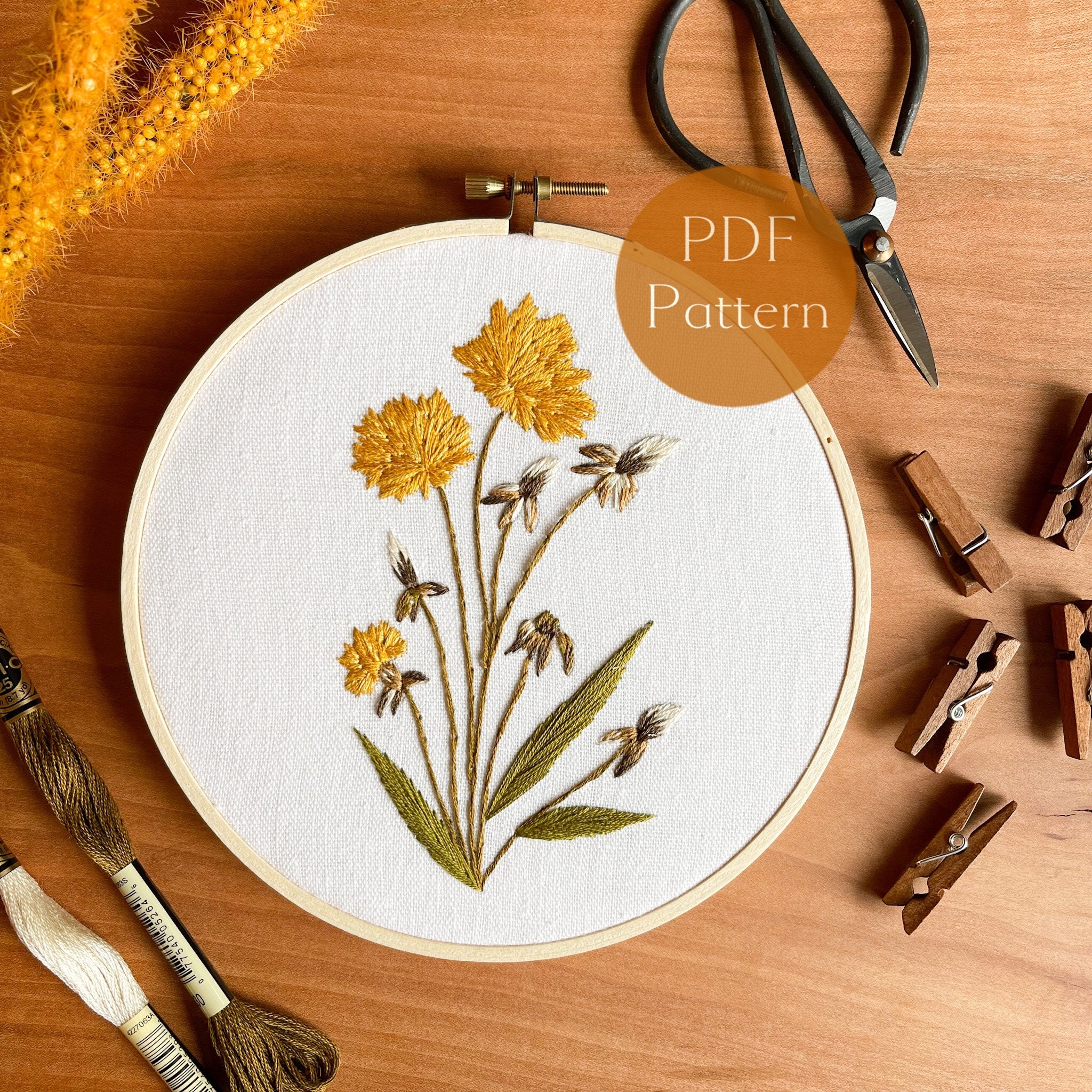 Dandelion Flower Embroidery Pattern, DIY Easy Embroidery Pattern With ...