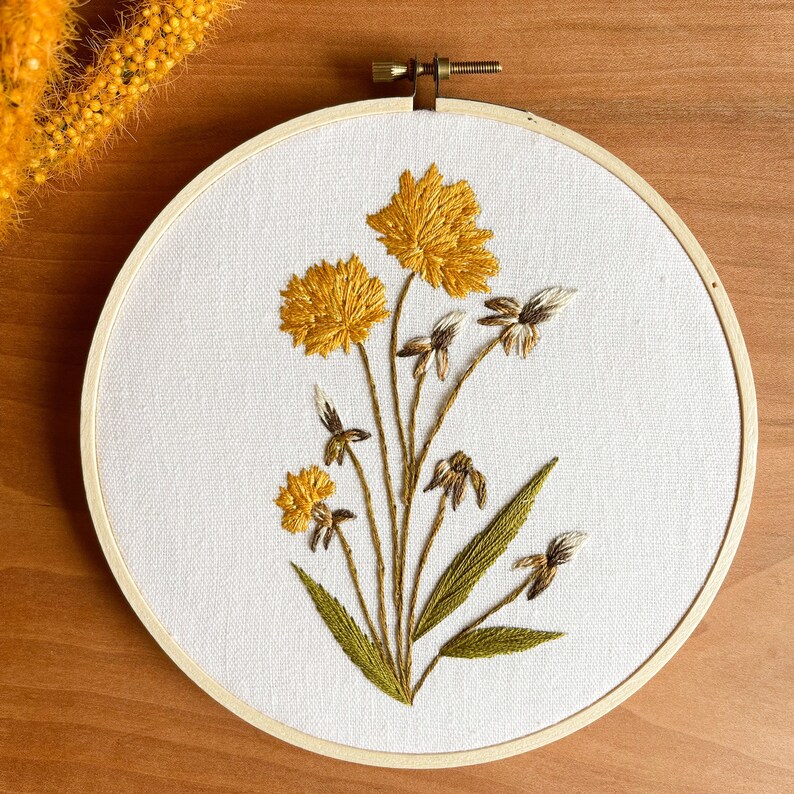 Dandelion Flower Embroidery Pattern, DIY Easy Embroidery Pattern With ...