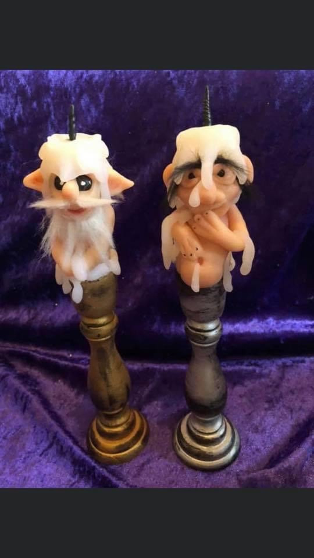 Hand Sculpted From Polymer Clay Goblins on Wooden Candlesticks for Home ...