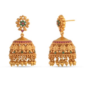 Tarinika Dara Antique Gold Plated Long Necklace & Jhumka Earring Indian ...