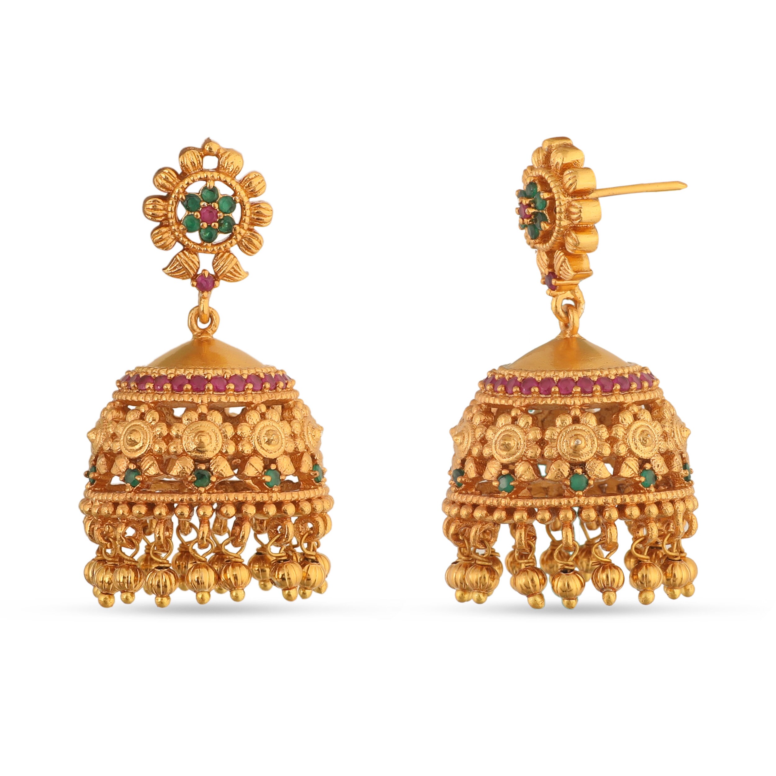 Tarinika Dara Antique Gold Plated Long Necklace & Jhumka Earring Indian ...