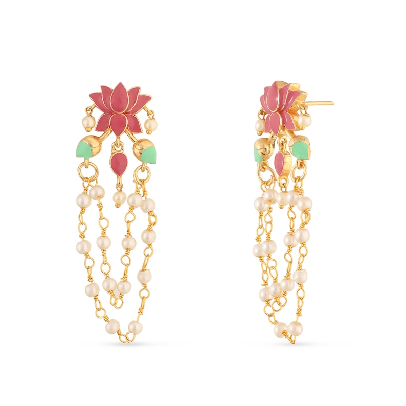 Tarinika Jalaja Lotus Antique Gold Plated Enamel Drop Earring With ...