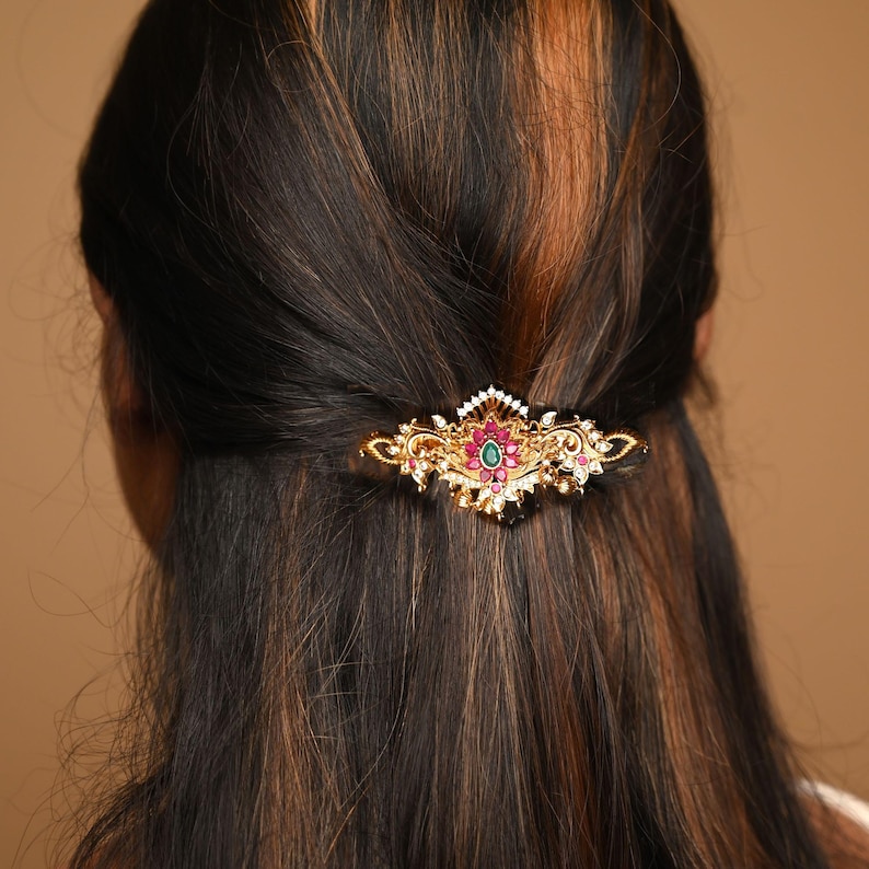 Tarinika Rizvi Antique Gold Plated Hair Clipwith Cubic Zirconia CZ ...