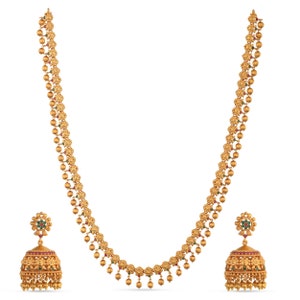 Tarinika Dara Antique Gold Plated Long Necklace & Jhumka Earring Indian ...