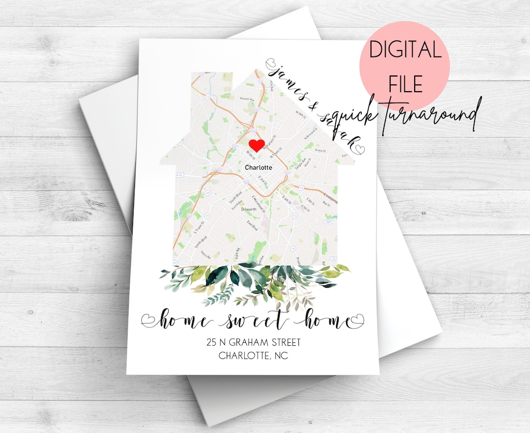 Personalized First Home Map Print, Housewarming Gift (digital Download ...