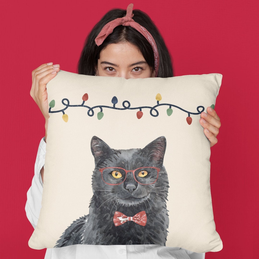 Black Cat Gifts, Christmas Cat Pillow, Gift for Cat Lovers, Cat Mom ...