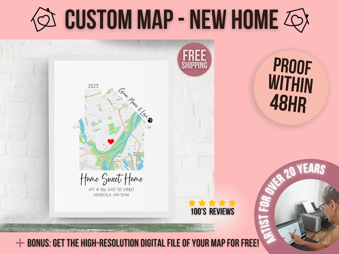 Custom Home Map Print, New Apartment Gift, Housewarming Decor - Etsy