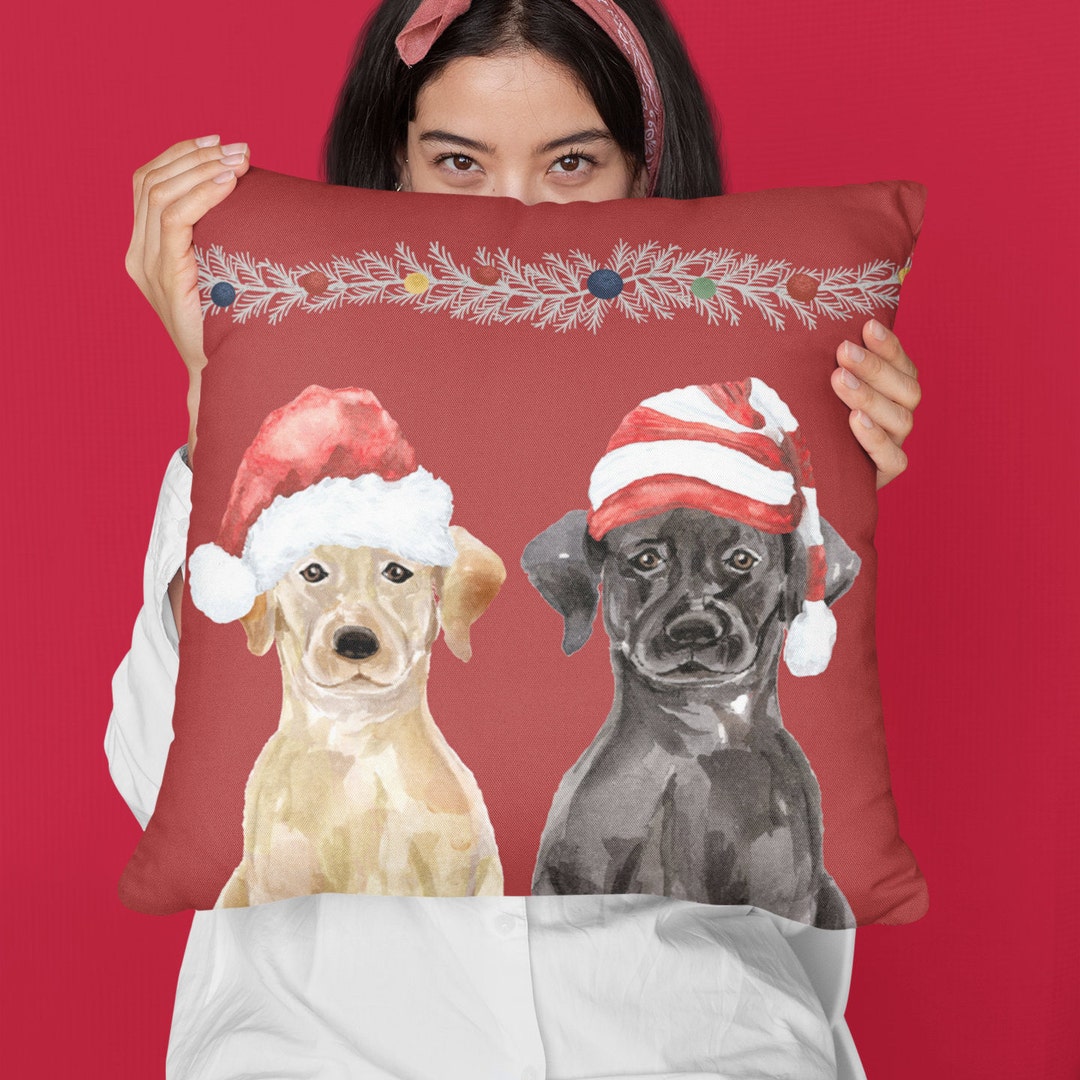 Yellow Lab Christmas Gifts, Black Labrador Holiday Throw Pillow, Gift ...