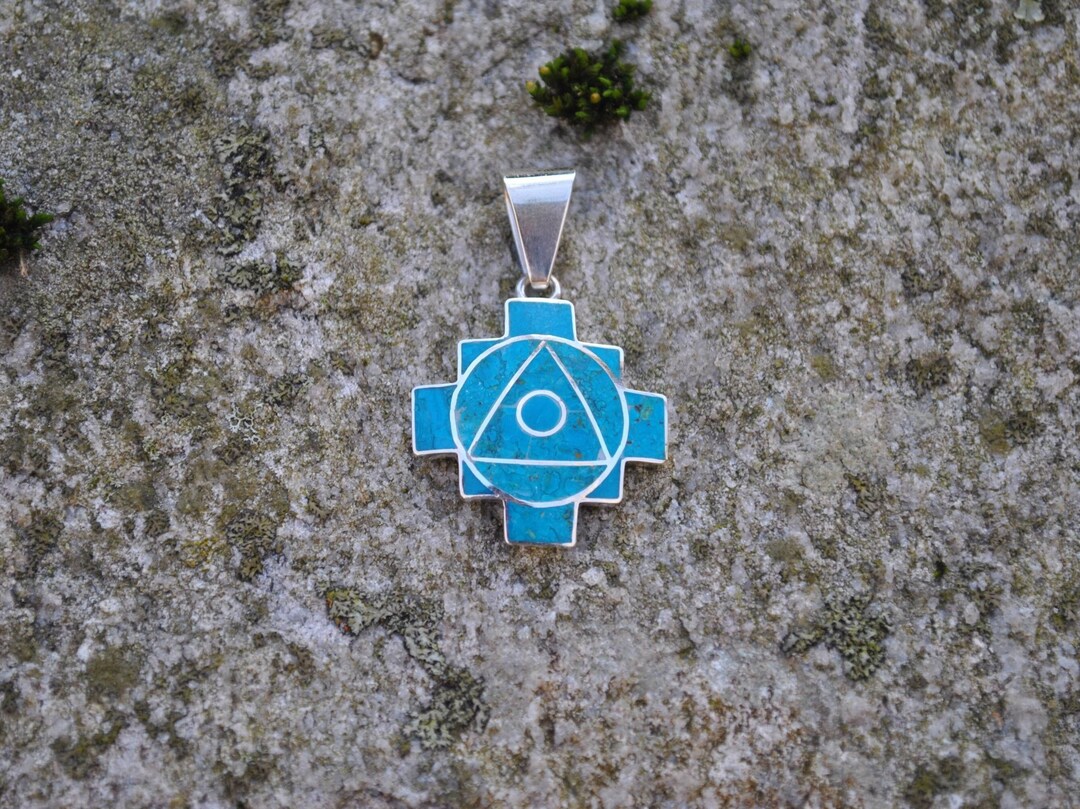 1″ Chrysocolla Pendant | Inca Cross | High Quality 950 Silver | Chakana ...