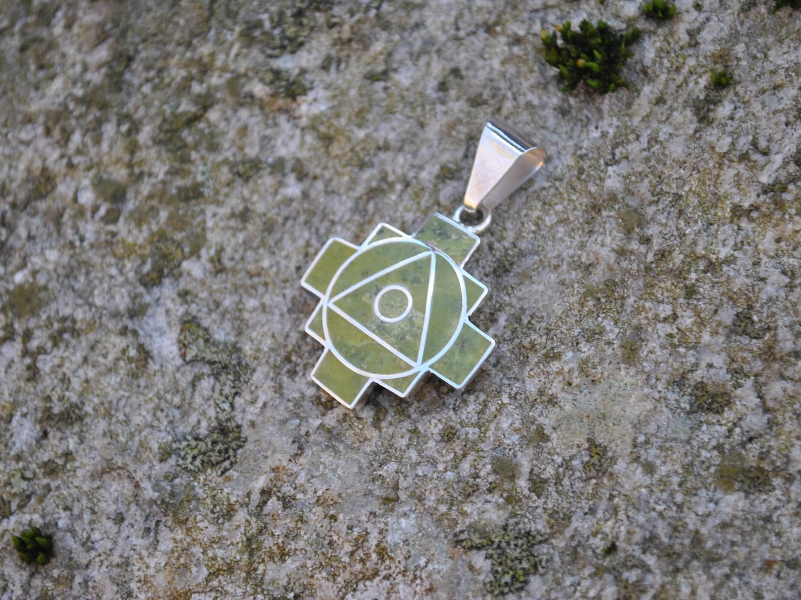 1 Serpentine Pendant 950 Silver Peruvian Chakana Inca Cross Geometry ...