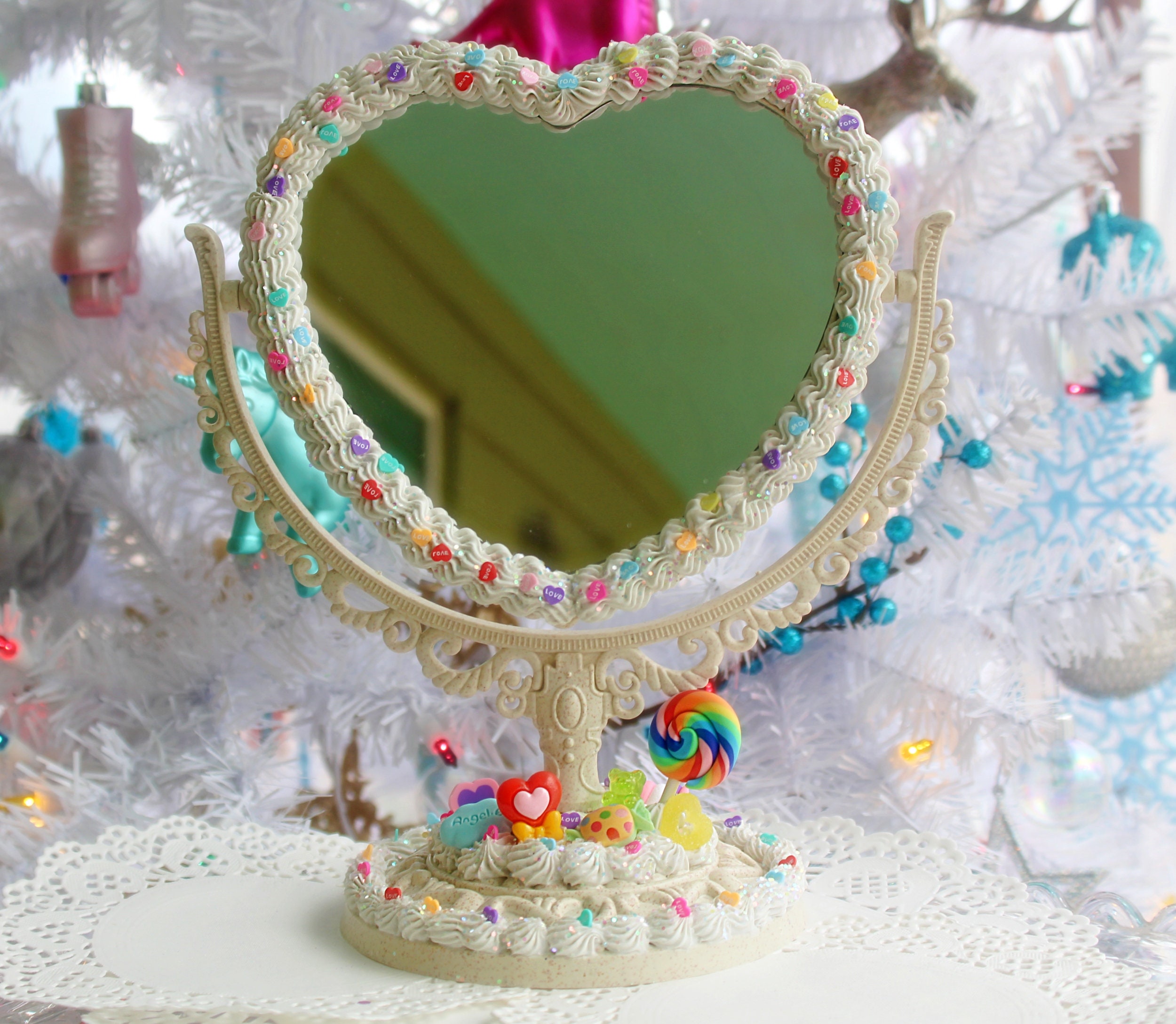 Rainbow Heart Mirror, Candy Mirror, Decoden Art, Fake Candy, Fake Bake ...