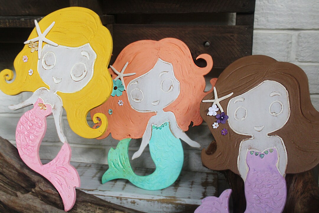 Wood Mermaid Wall Hanging, Baby Mermaids, Mermaid Gift, Baby Shower ...