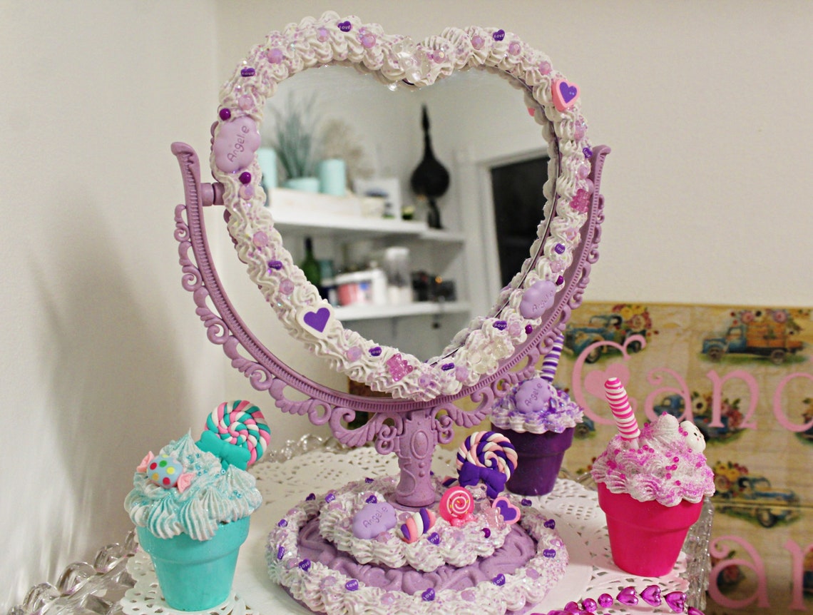 Rainbow Heart Mirror, Candy Mirror, Decoden Art, Fake Candy, Fake Bake ...