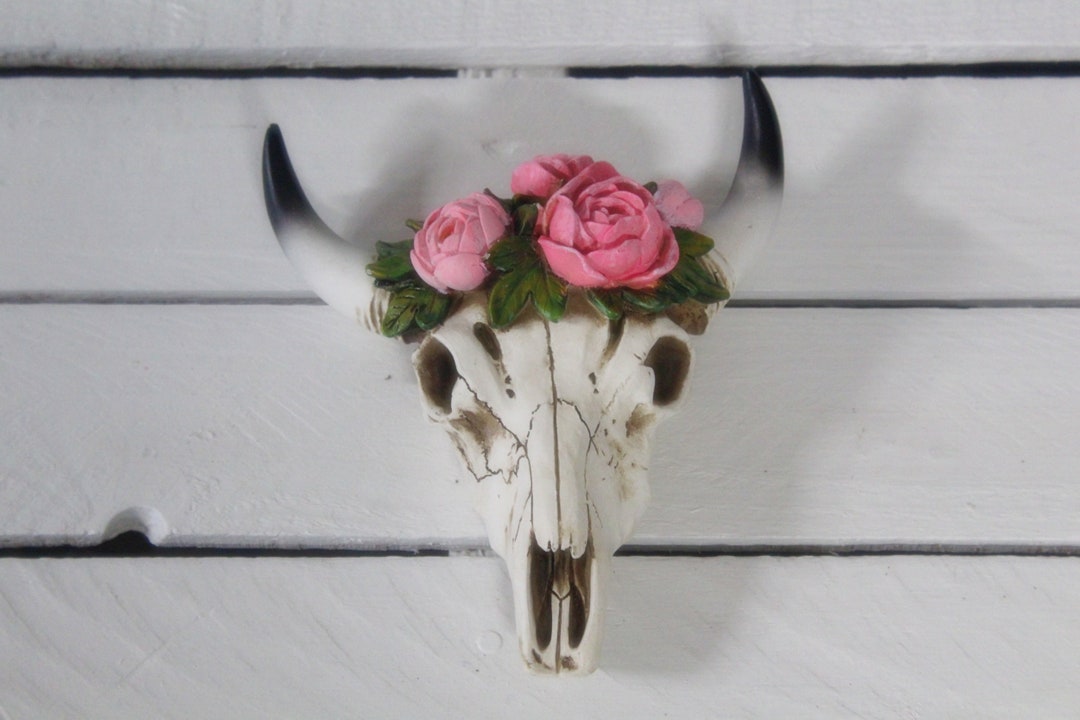 Small Longhorn Skull-skull With Flowers-fake Skull-faux Taxidermy - Etsy