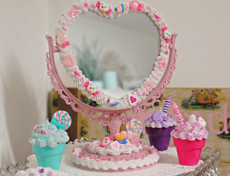Rainbow Heart Mirror, Candy Mirror, Decoden Art, Fake Candy, Fake Bake ...