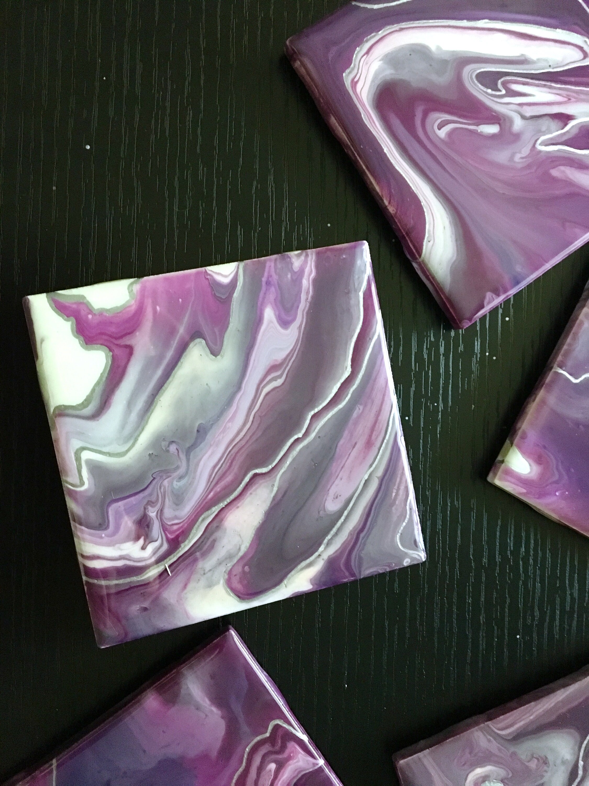 Purple Geode Coasters| 6 Piece Tile Coaster Set| Original Fluid Acrylic ...