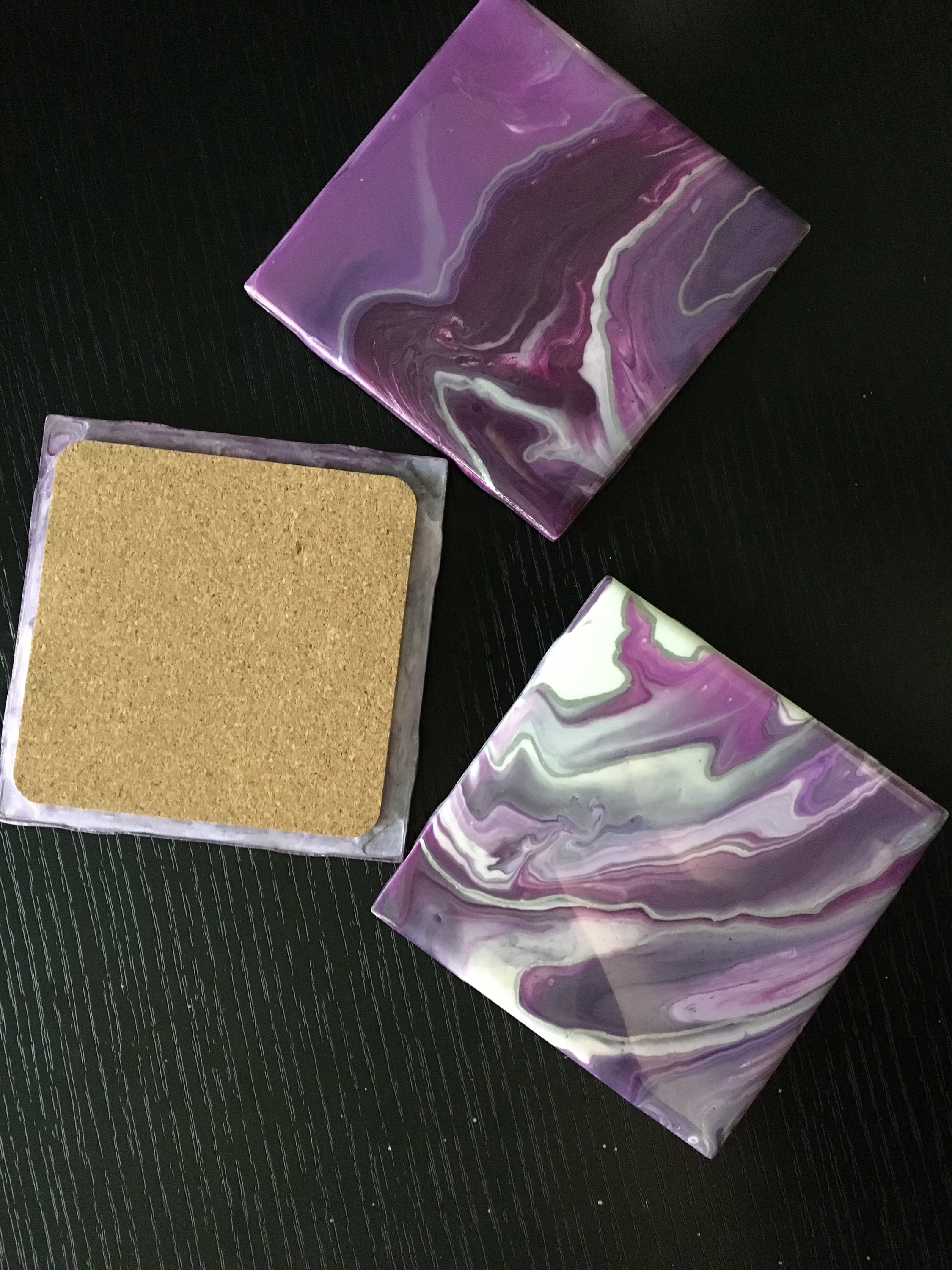 Purple Geode Coasters| 6 Piece Tile Coaster Set| Original Fluid Acrylic ...