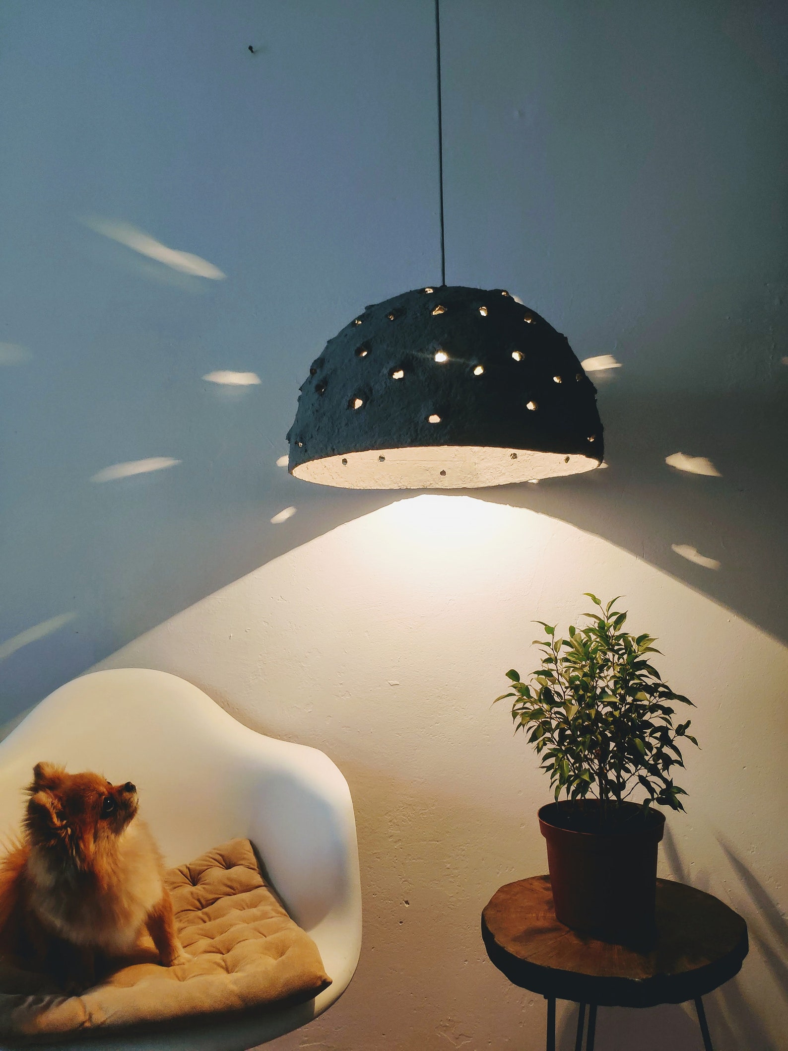 Papier Mache Large Lamp Shade Dark Blue Farmhouse Chandelier Modern ...