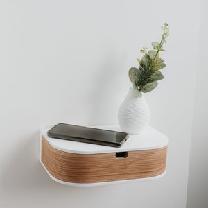 White Single Floating Wooden Bedside Table Shelf Drawer - Etsy