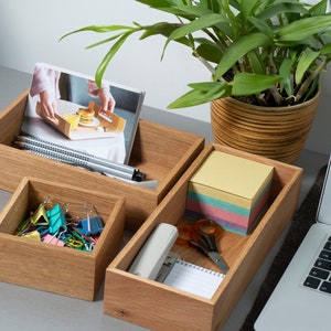 Sustainable Oak Wood Box Tray for Office Desk Drawer Organizer, Home ...