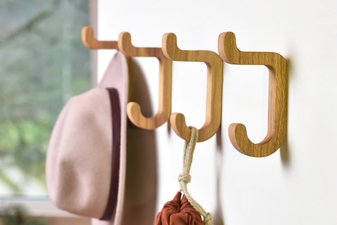 Oak Wood Wall Hooks Set: Scandi Style Storage, Plywood Base - Etsy